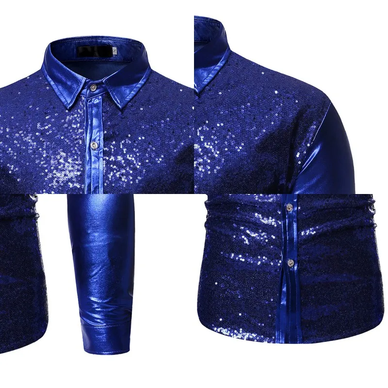 Sequin Glitter Men's Shirts Long Sleeve Shiny Disco Party Shirt Men Top ...