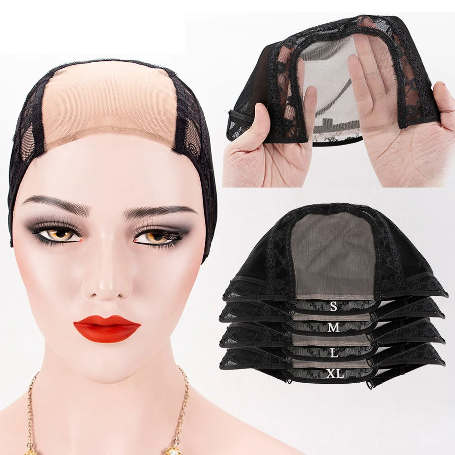 Adjustable Straps Glueless Weaving Caps Mesh Wig Cap Hairnets 4*4" U ...