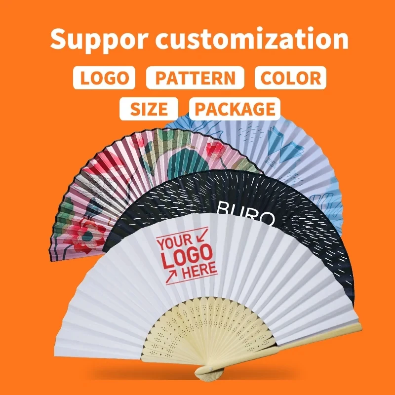 Personalized Hand Held Bamboo Fan Fabric Custom Printed Folding Hand ...