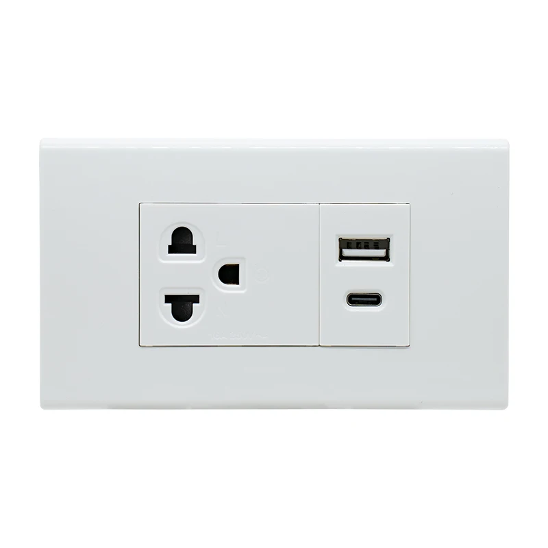 XUANQI USB Type C Power Wall Socket White Color 3 Pin Wall Socket With ...