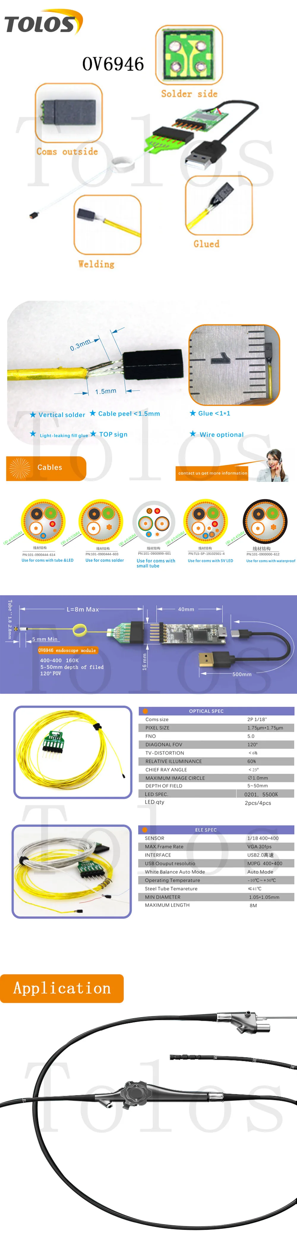 Flexible Ureteroscope Endoscopic for Urology OV 6946 Camera Module