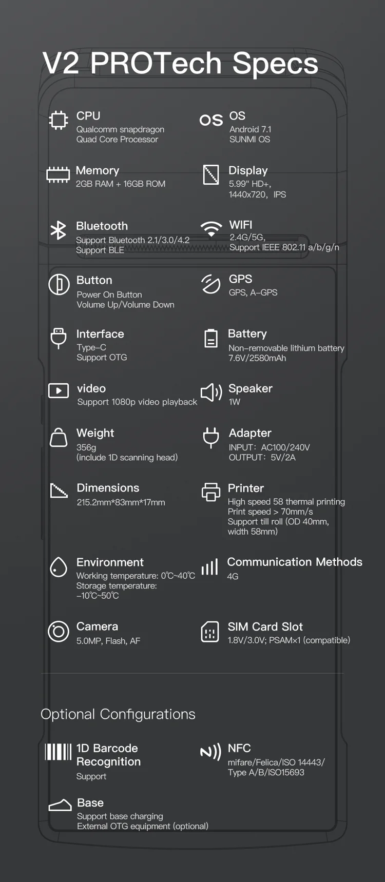 Sunmi V2 Pro - Advanced Handheld POS System with Touch Screen