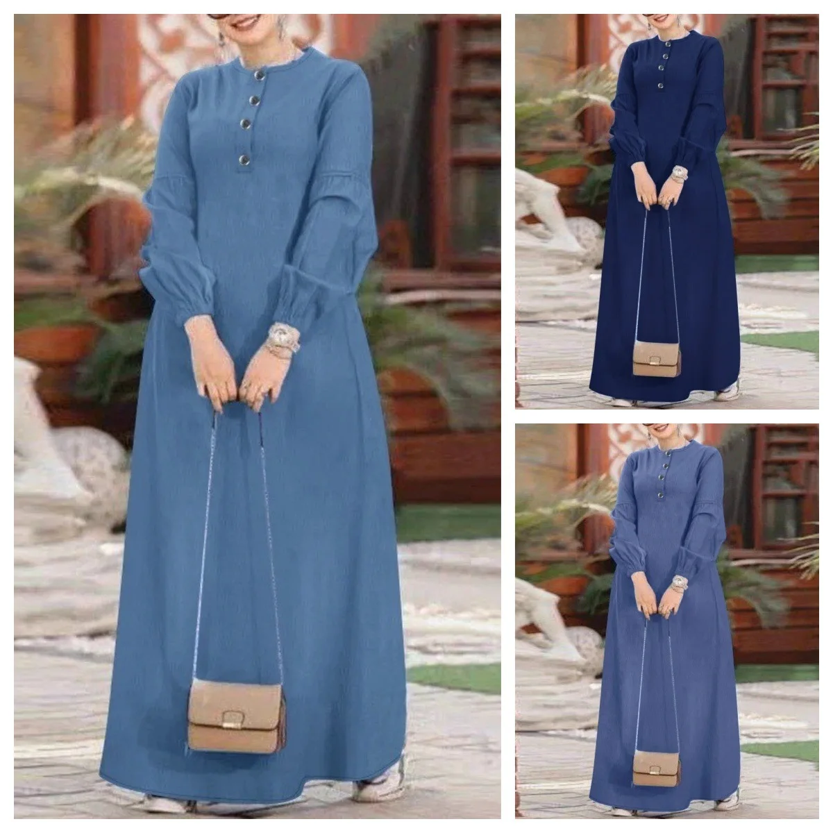 PROMISTAR New Middle Eastern Style Casual Loose Solid Color Elegant ...