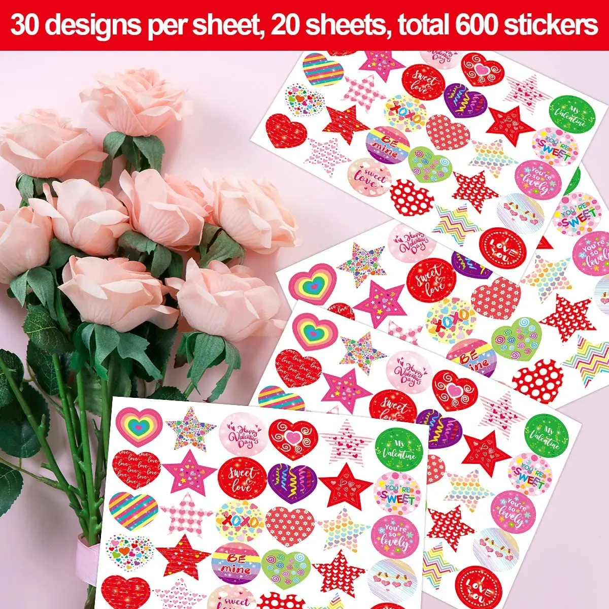 Colorful Heart Shape Self Adhesive Stickers,For Scrapbooking And Kid ...
