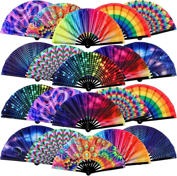 Large 13inch UV Glow Chinese Japanese Bamboo Folding Hand Rave Fan ...