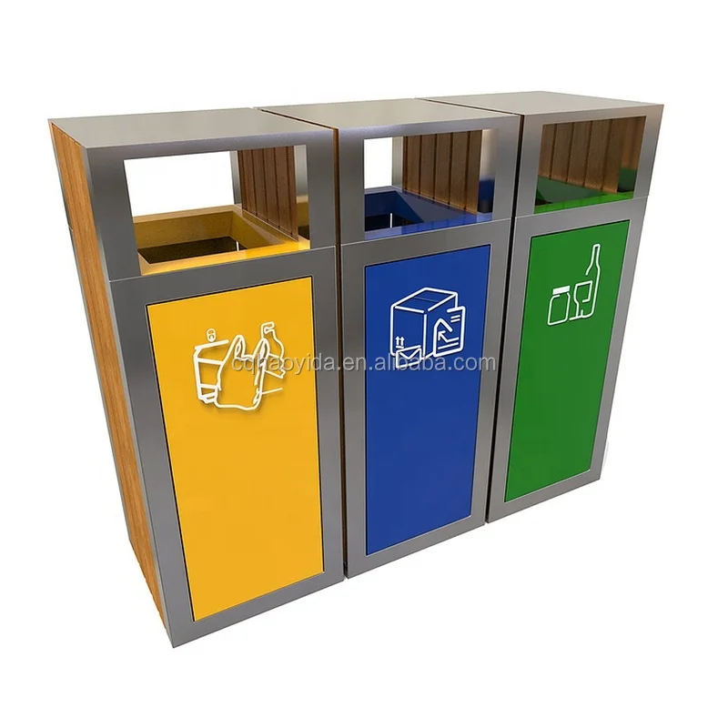 Wooden 3 Compartments Recycling Waste Bin - Urban Square