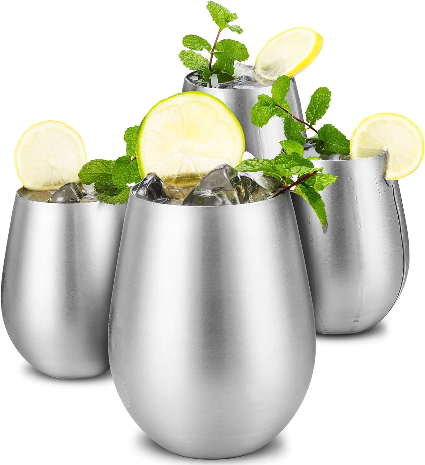 Stainless Steel Wine Glasses Cup- Elegant Stemless Goblets (18 Oz ...