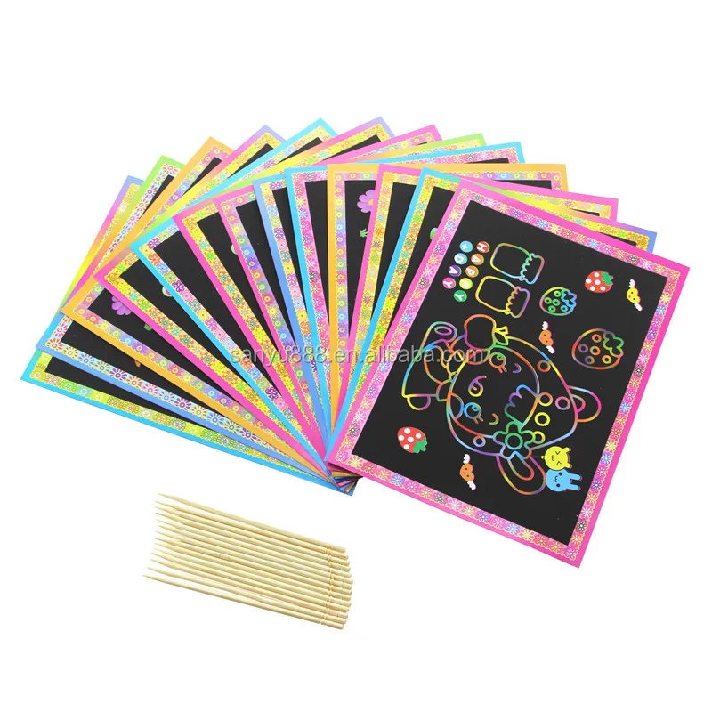 Scratch Art Children Rainbow Magic Scratch Paper Black Board Handmade ...