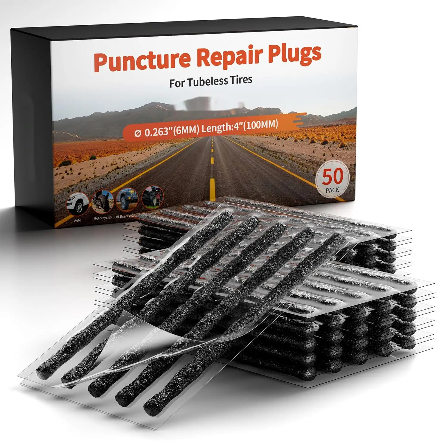 Tire Plugs Heavy Duty (4", 50 Pack) - 1/4" (6mm) Tubeless Tire Plugs ...