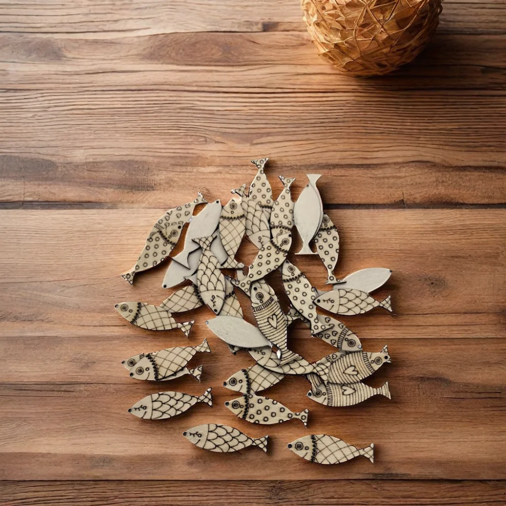 Cute Fish Shaped Wooden Chips Handmade DIY Small Fish Scrapbook ...