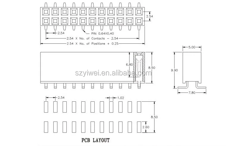 Smt Pcb Female Header 2.54 Mm 0.100" Pitch 2x15 Pin 30 Position Dual ...