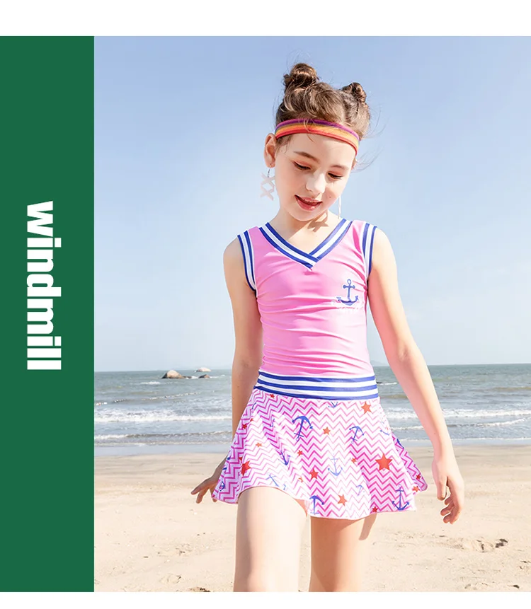 Little Girls One Piece Swimsuit Striped Dress for Kids