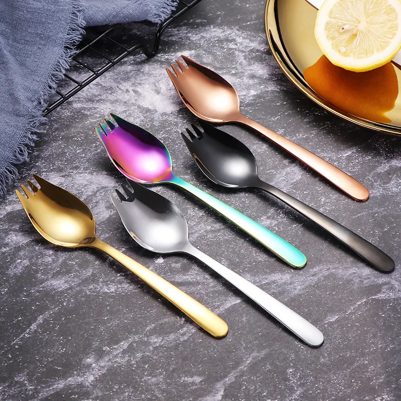 Sw Stainless Steel Spoon And Fork Integrated Household Salad Fruit ...