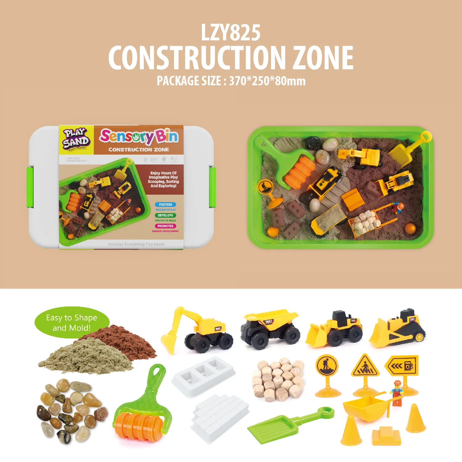 Children's Sensory Toy Sand Box Set PlaySand Ocean Animals Ice Cream ...