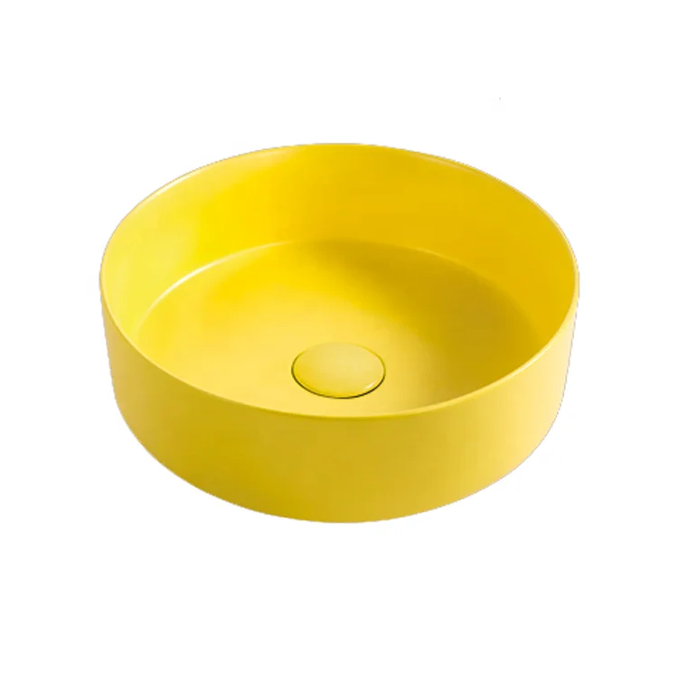 Modern Matte Yellow Circular Art Table Basin Lavatory Ceramic Wash ...