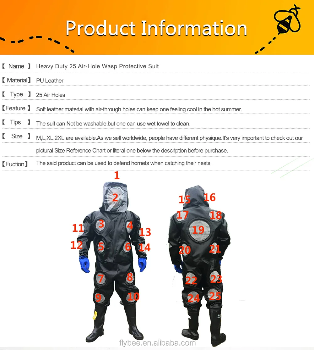Heavy Duty 25 Air Hole PU Leather Sting Proof Hornet Suit