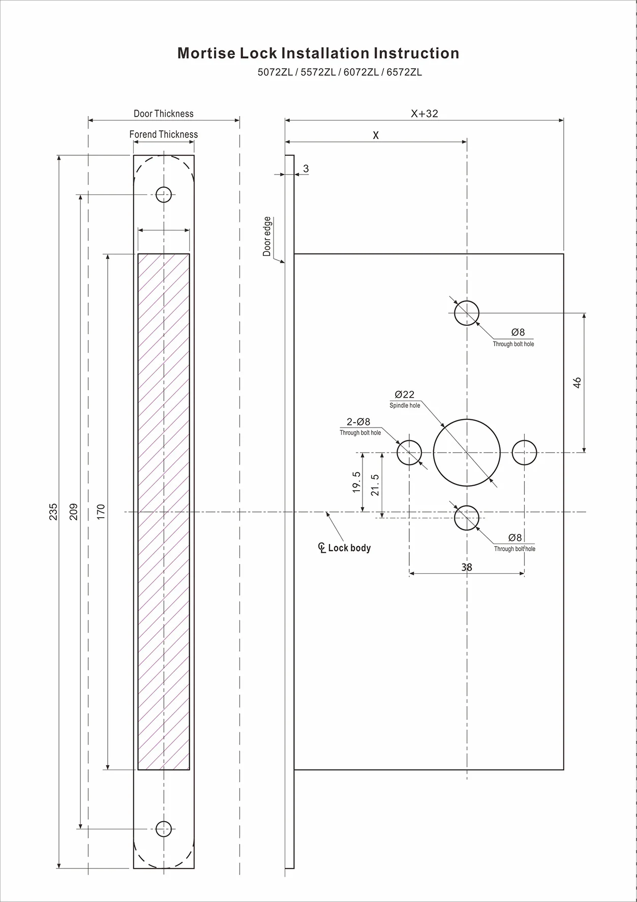 Din18250 Mortise Door Lock Passage Door Lock Handle Operate Latch Grade ...