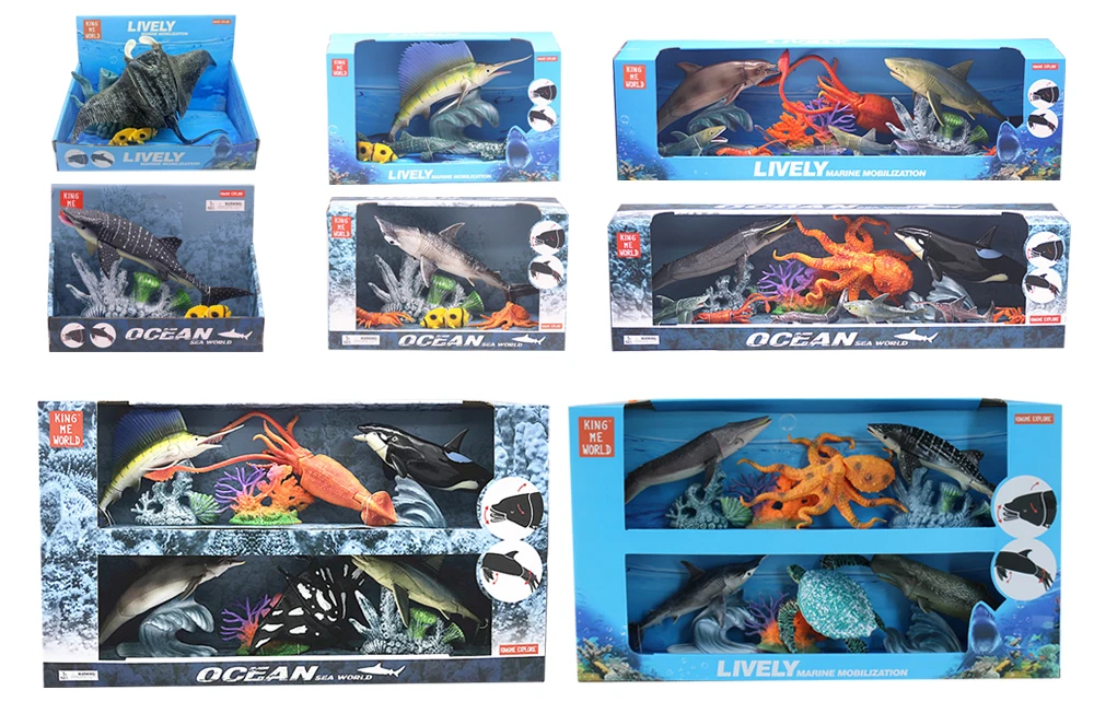 9' Deep Ocean Life Shark Figure Set - Movable Jaw & Tail