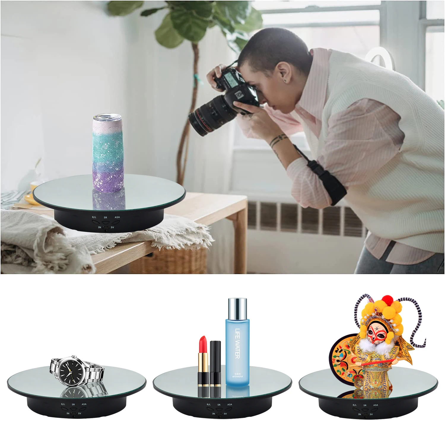 20cm Rechargeable Rotating Display Stand 360 Degree Photography ...