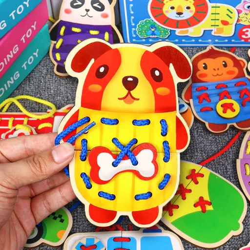 Wooden Toy Lacing Animals Threading Toys For Toddler Preschool ...
