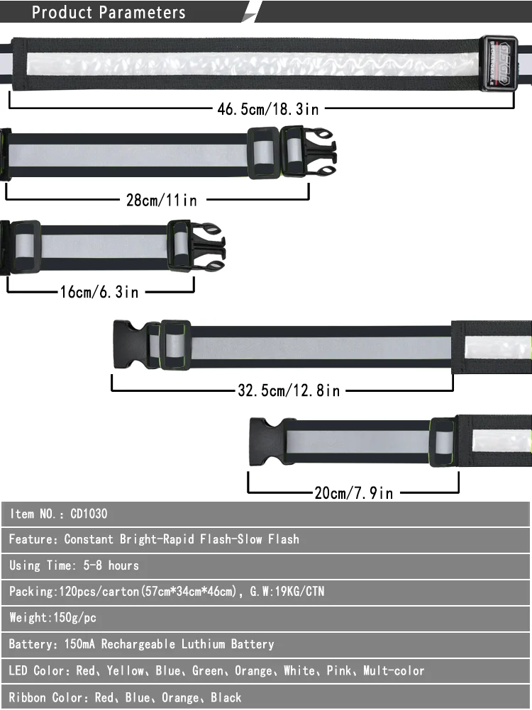 Factory Wholesale High Quality LED Belt Led Reflective Waistband for ...
