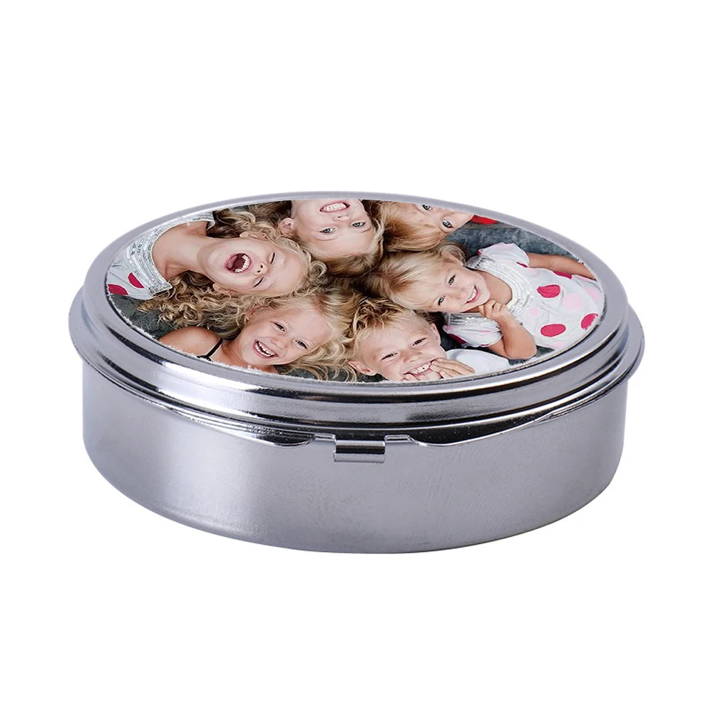 Round Sublimation Decorative Metal Pill Box Sublimation Jewelry Box ...