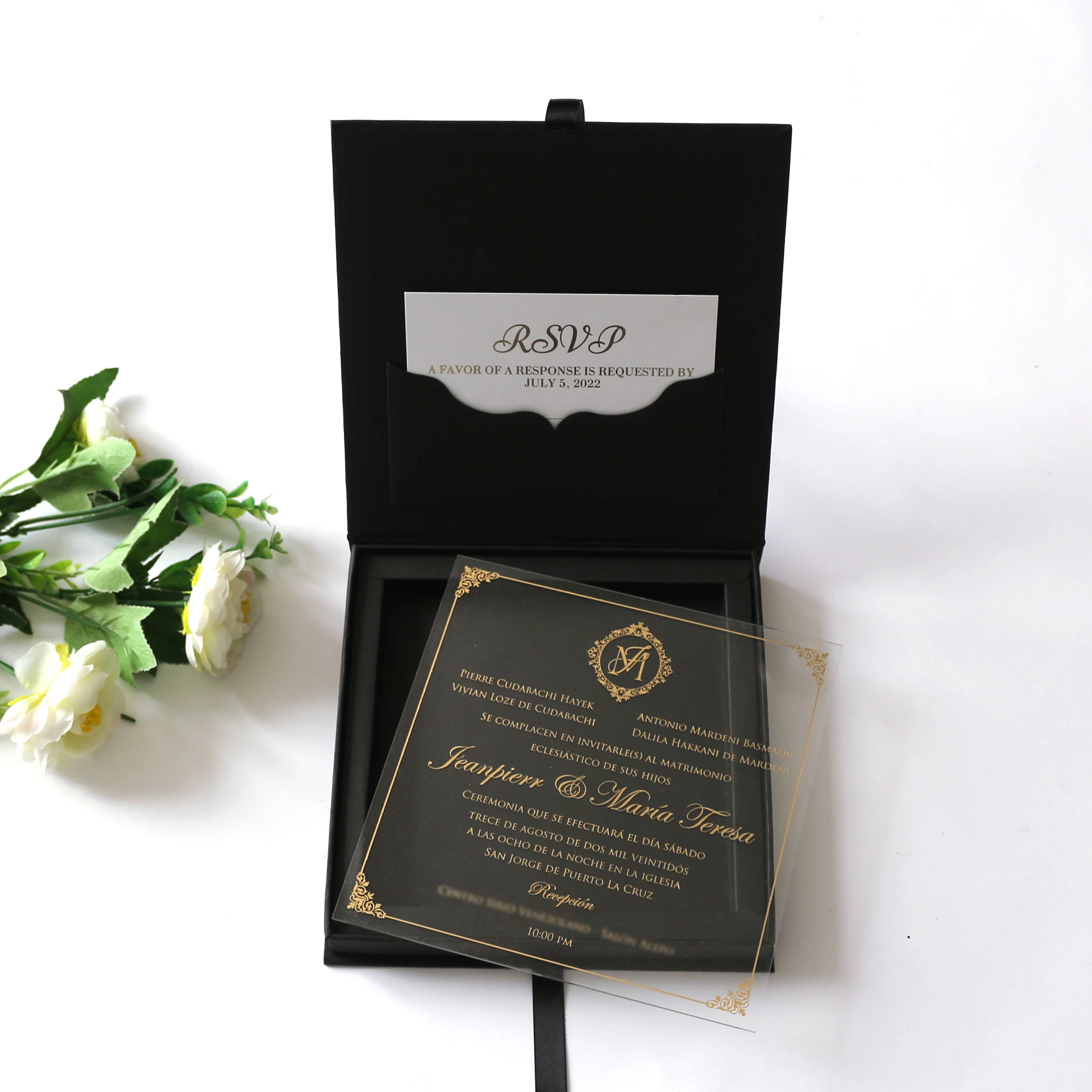Customized Suede Hardcover Invitation Boxes for Weddings