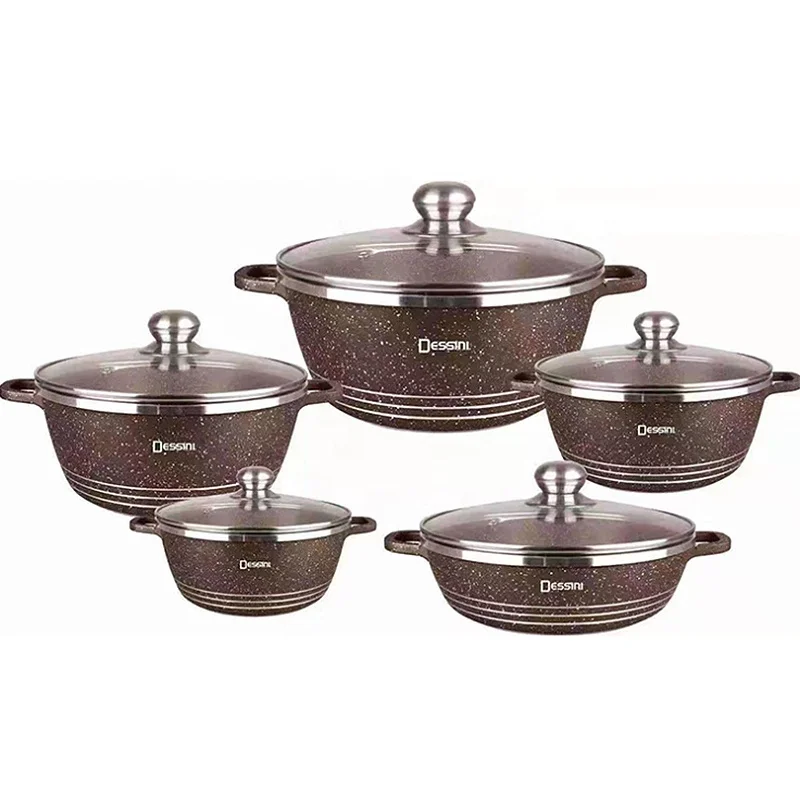 10pcs Die Cast Aluminum Marble Non-stick Saucepan Casserole Set ...