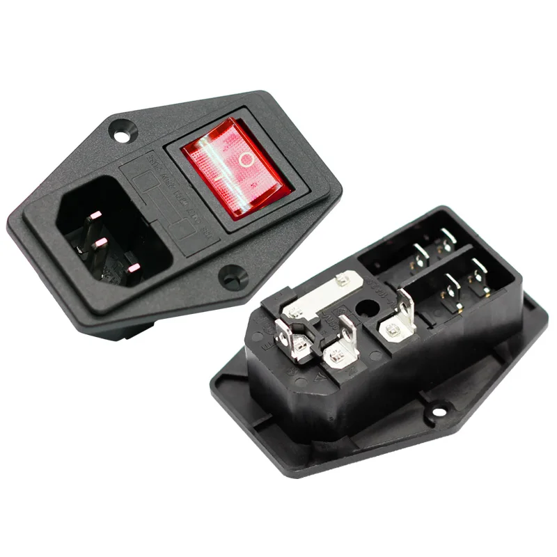 Iec320 C14 Electrical Switches Fuse Socket Outlet With Red Lamp Rocker ...
