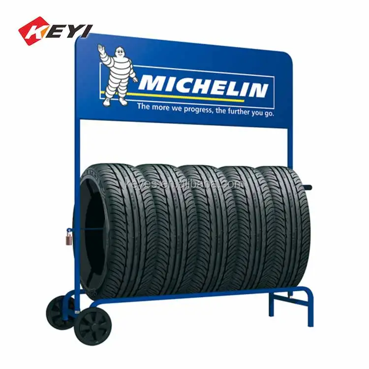 Custom Retail Shop Metal Mobile Car Tyre Trolley Display Stand / Tire ...