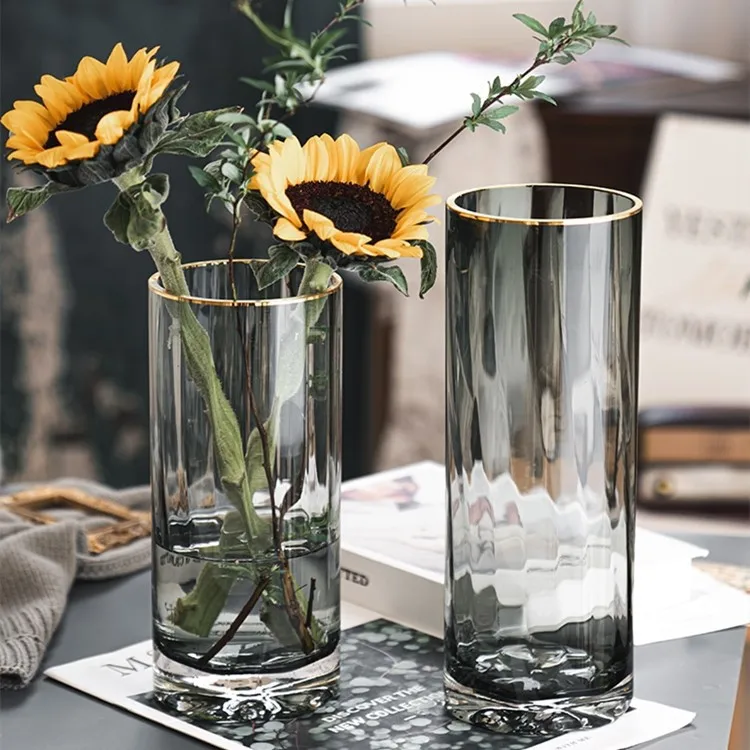 Wholesale Modern Luxury Glass Cylinder Vases Nordic Home Ornaments Gray ...
