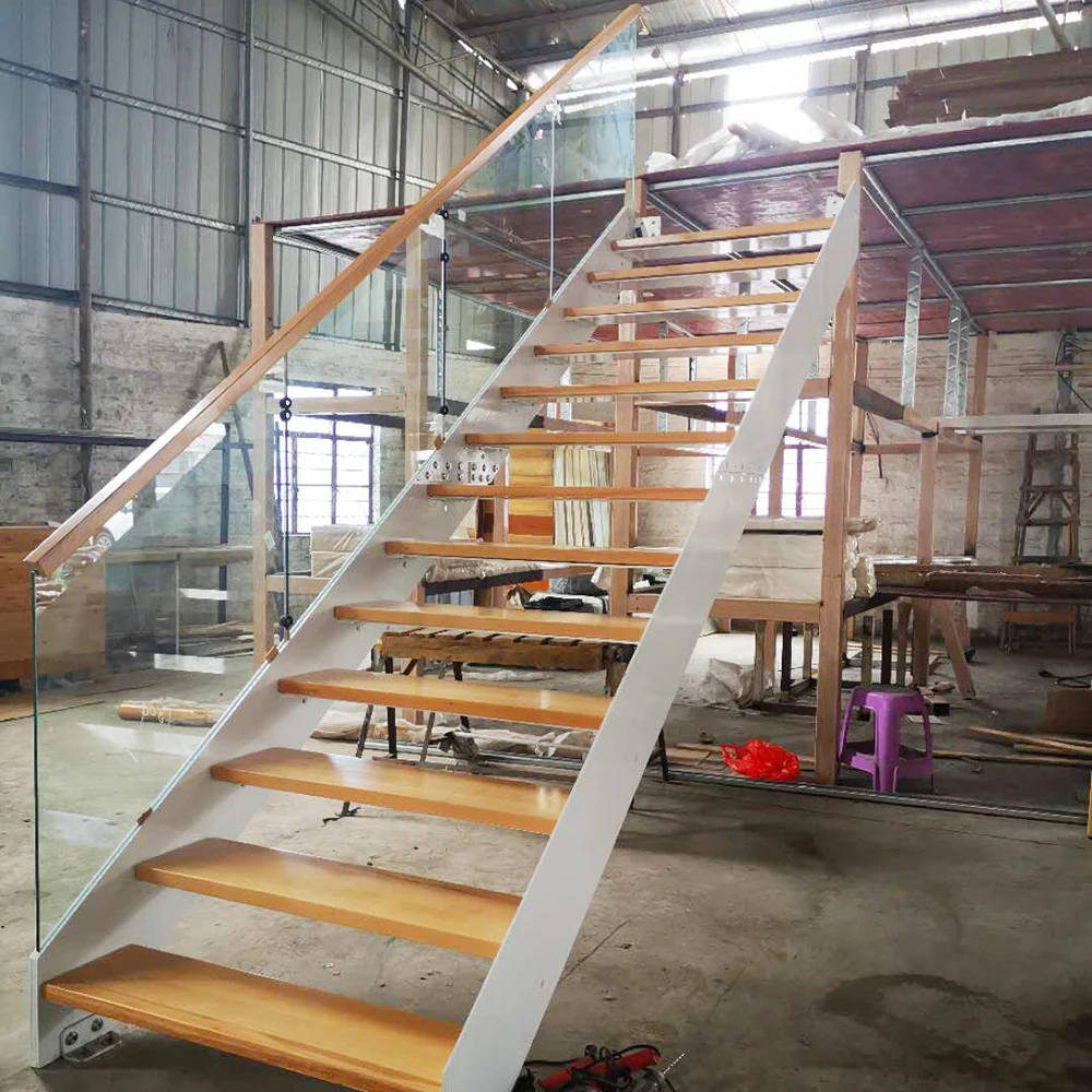 Modern Double Stringer Steel Staircase Design with Wood Steps