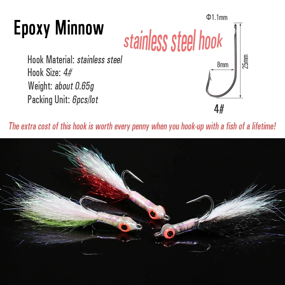 Luminous Fish Eye Epoxy Minnow Streamer Flies for Fishing