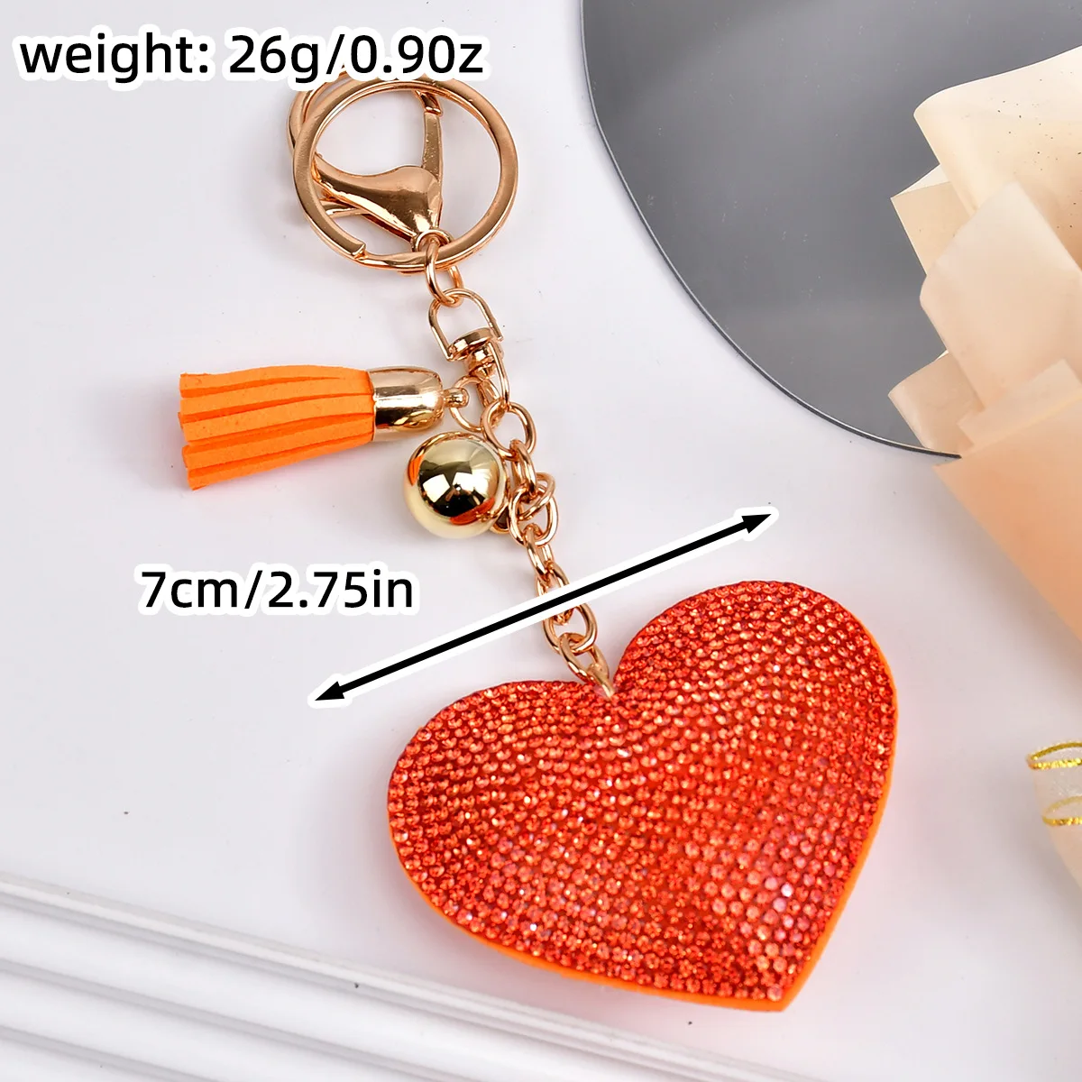 New Heart Rhinestone Keychain Bling Bling Velvet Tassel Keyring Crystal ...