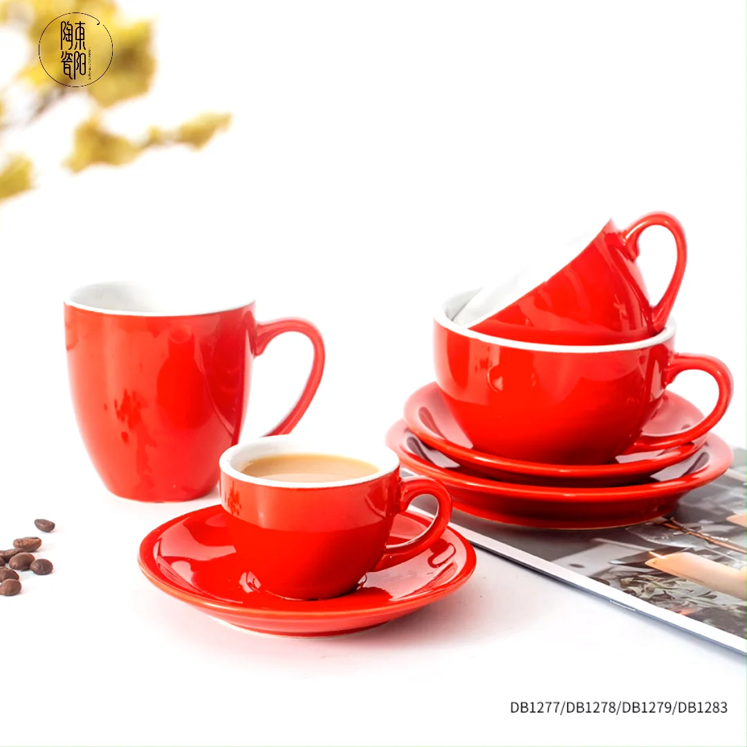 Custom Color Logo Ceramic Red Coffee Cup And Saucer Wholesale Porcelain ...