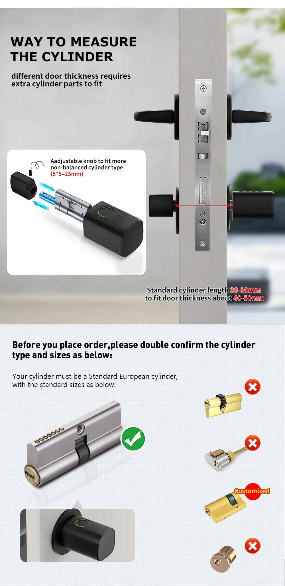 Fingerprint Euro smart cylinder lock ttlock tuya BLE Password key card ...