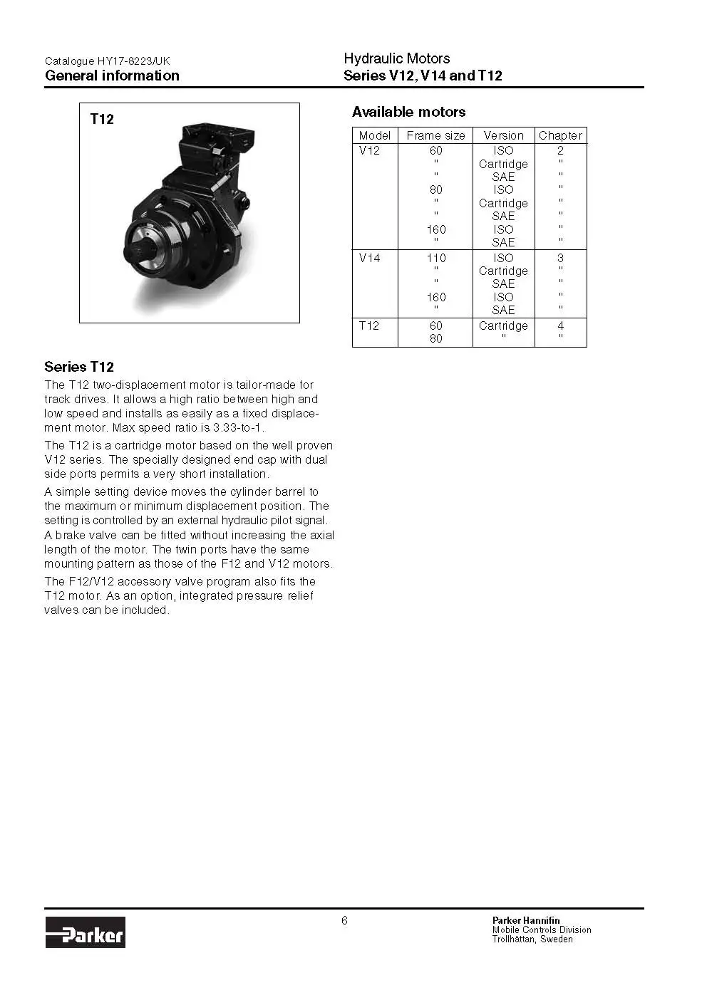 Parker V12, V14, T12 Series Variable Displacement Hydraulic Motors ...