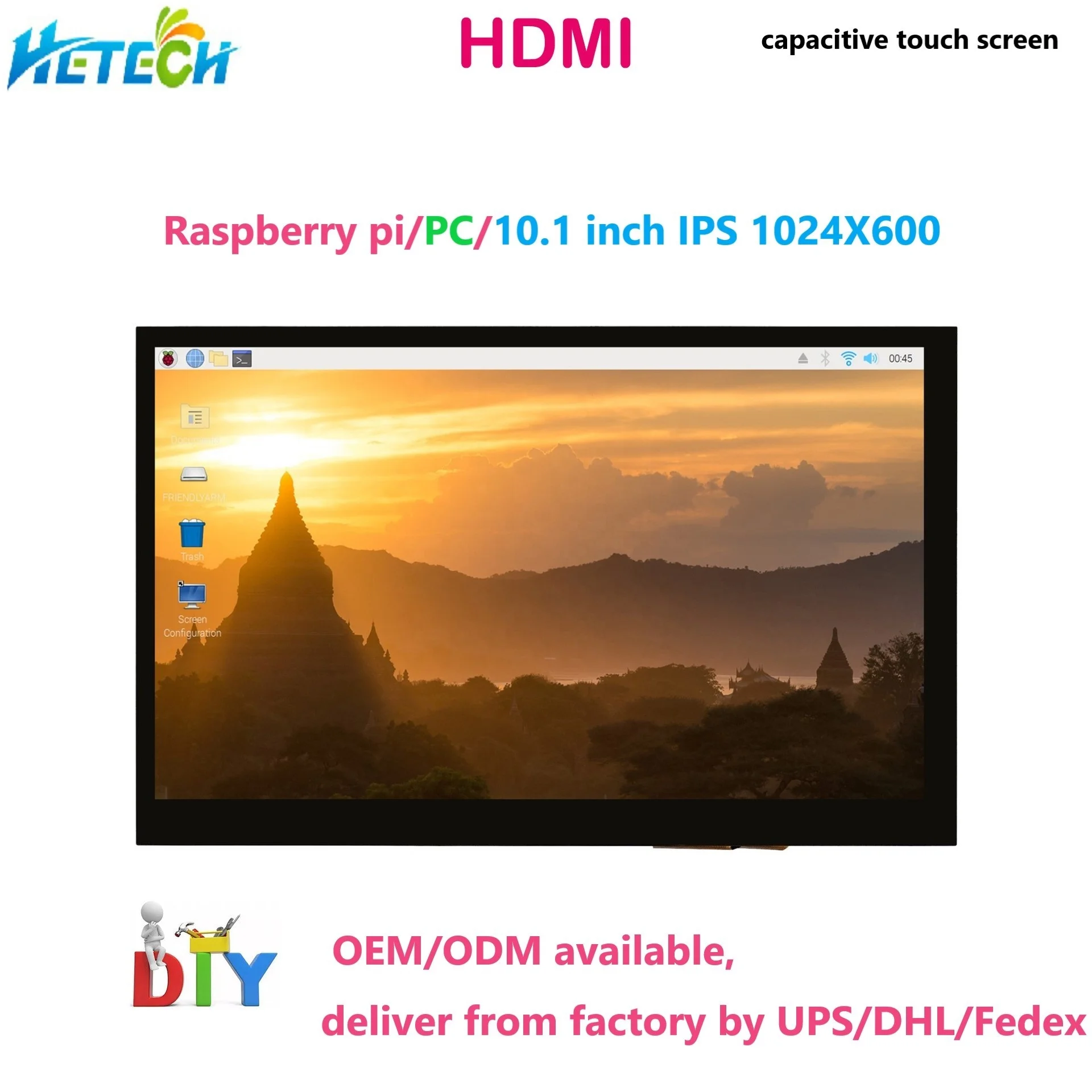 Raspberry Pi 4 Touch Screen Display 10.1 Inch 1024x600 Capacitive Touch Screen Lcd Support Multi ...