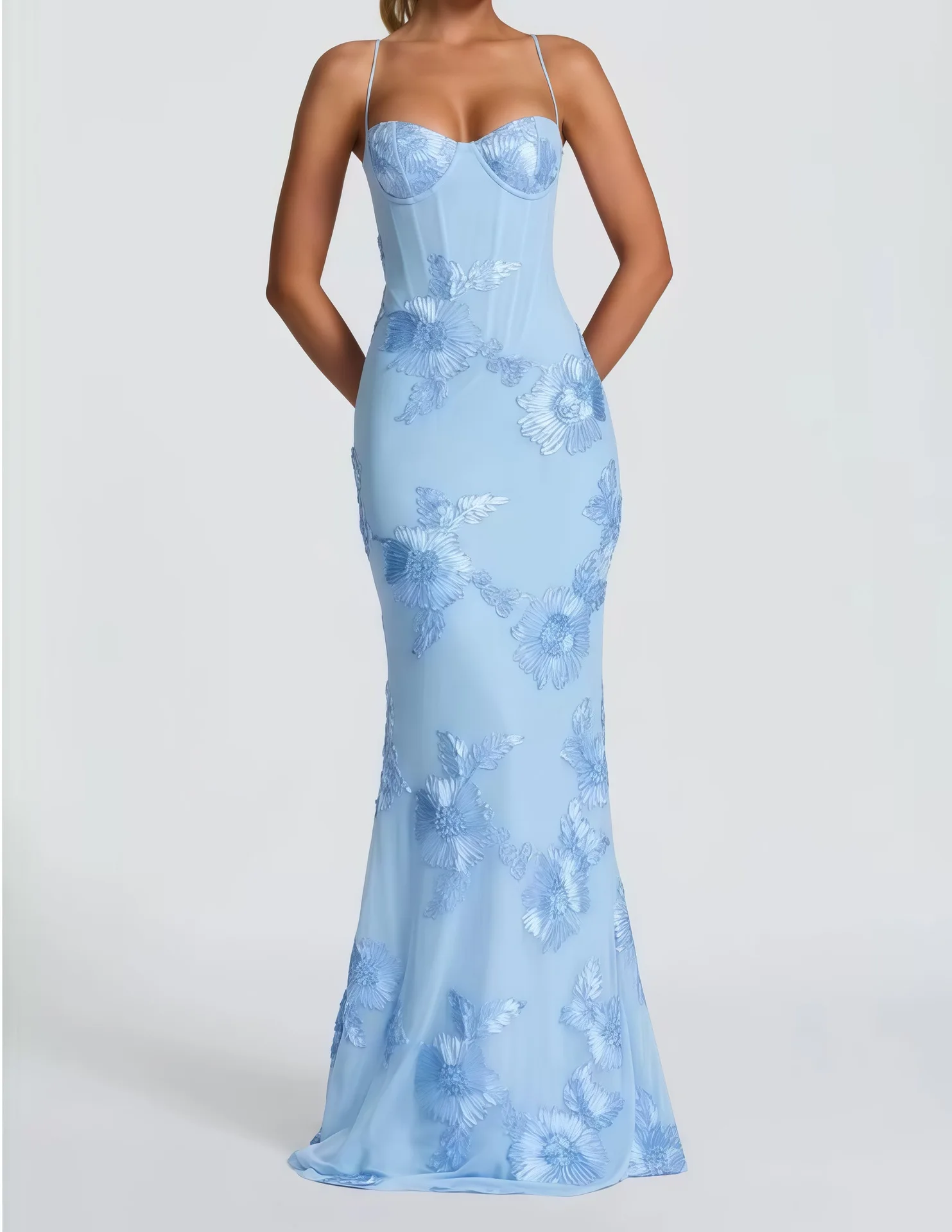 BR6193 New Three-dimensional Embroidery Backless Cross Strap Long Dress ...
