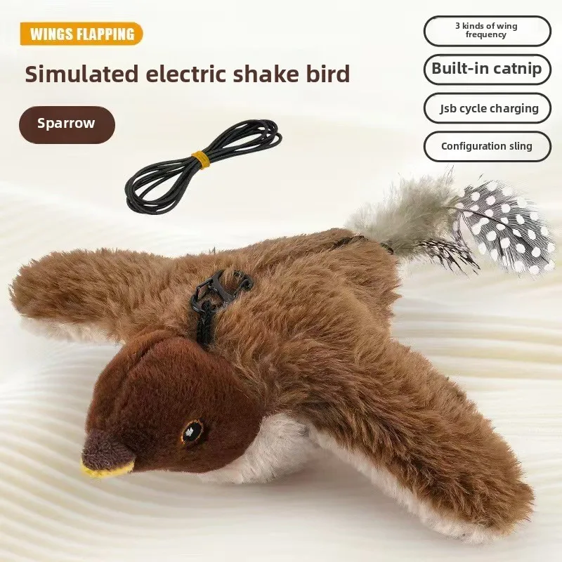 Hot-selling Flapping Simulation Sparrow Plush Cat Toy