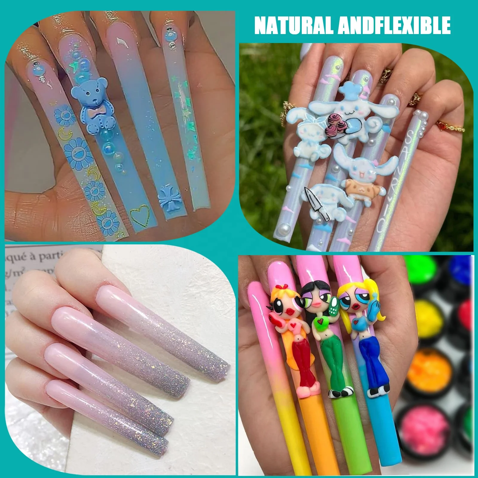 60pcs/bag 100cm Hot Super Rectangular Nail Tips Square Head Extra Long ...