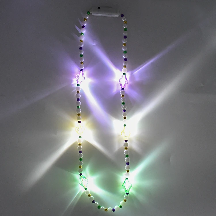 Mardi Gras Flashing LED Light up Bead Necklace in Colors Yellow Purple ...