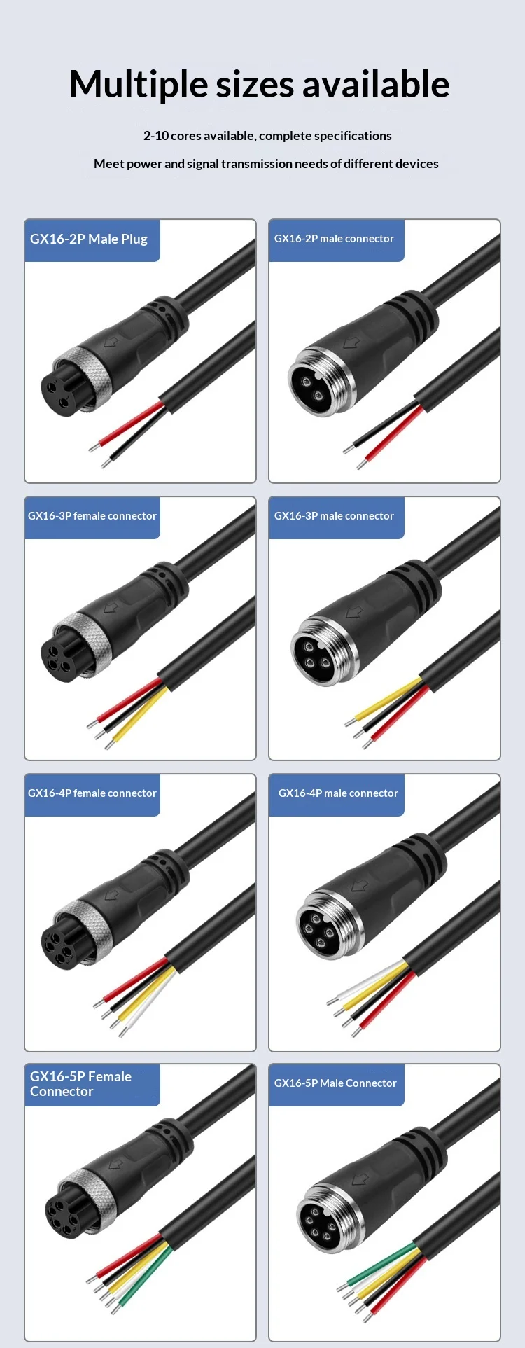 M16/GX16 Waterproof Aviation Plug Power Cord 2-10 Core IP67