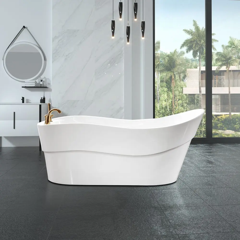 67 Inch Large Classic Acrylic Bathtub Freestanding Bathtub Soaking Bath ...