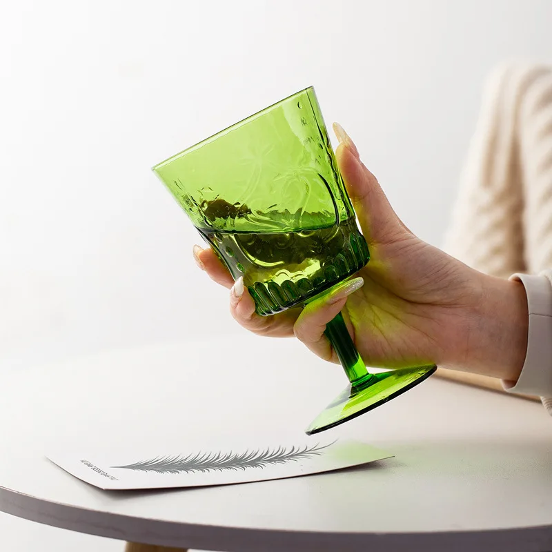 Medieval French Embossed High Cup Vintage Green Glass Cups Colorful Red ...