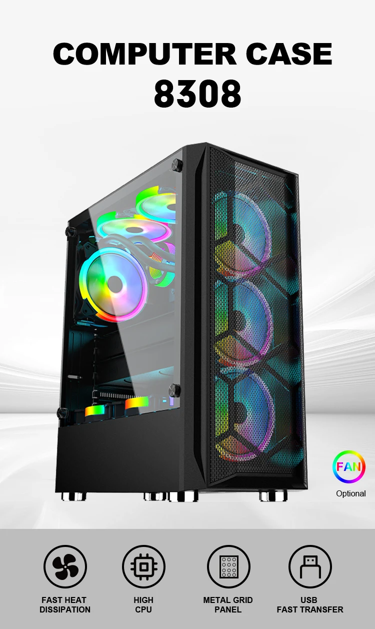 Tfdp Oem Metal Grid Computer Rgb Cases Tempered Glass Side Window ...