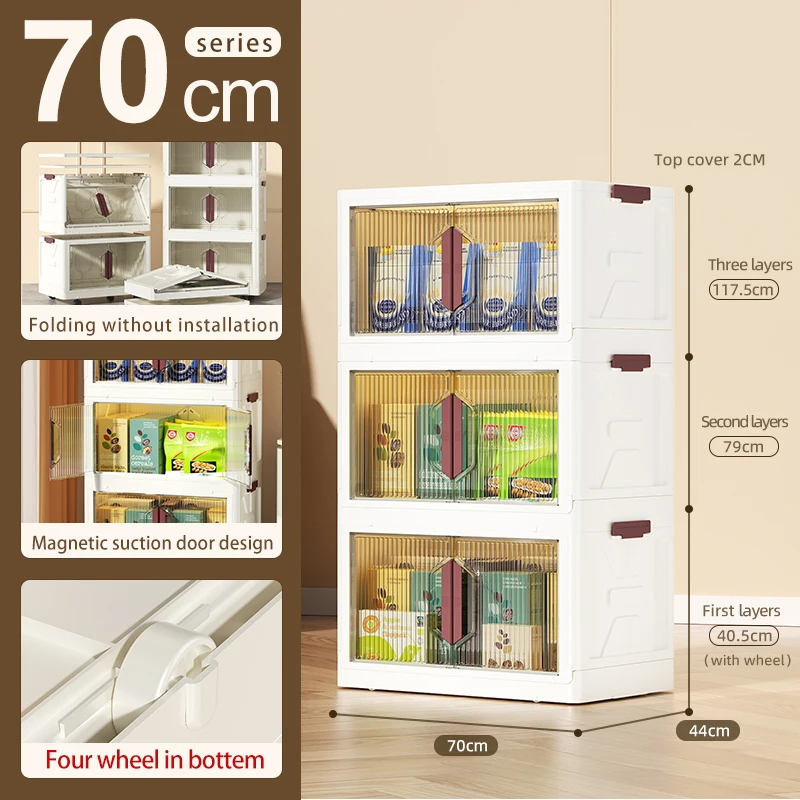 Folding Storage Cabinet Plastic Multi-layer Double Door Wardrobe ...