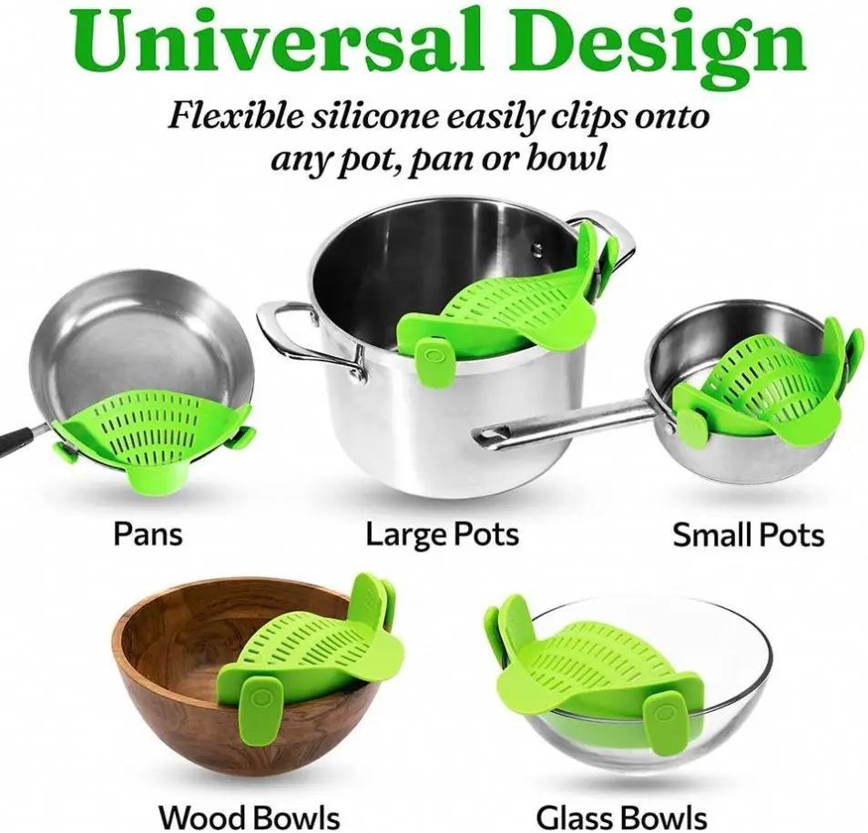 Clip-on Heat Resistant Pot Strainer - Space-Saving Kitchen Tool