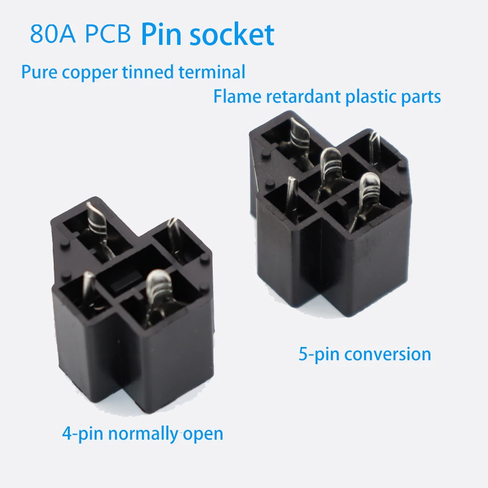 80a 40a Pcb Automotive Relay Socket 4 Pin 5 Pins Socket Black Brass 12v ...