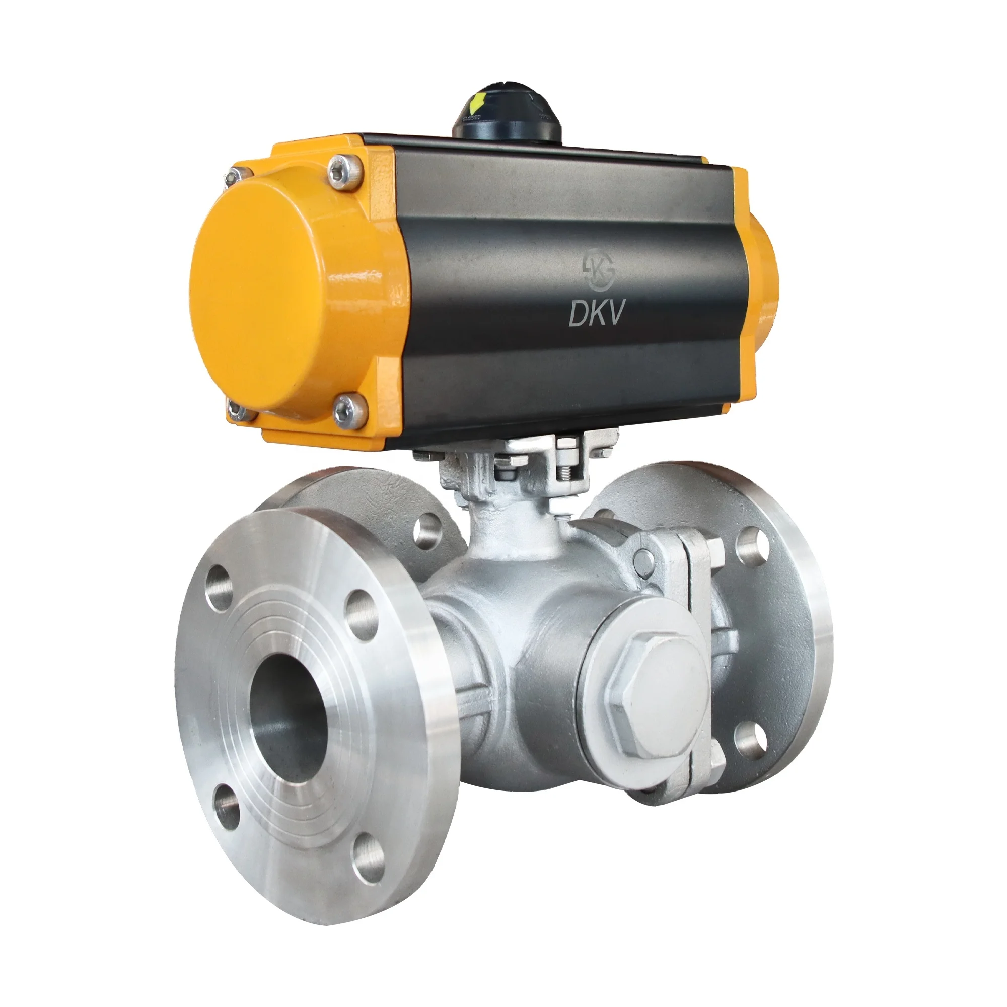 Dkv Pneumatic Actuated Flanged Ss 3-way Ball Valve Double Acting Ansi ...